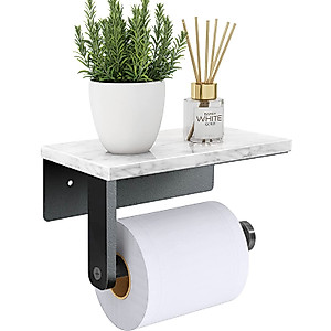 Gypie Marble Toilet Paper Holder with Shelf, 304 Stainless Steel Screw Wall Mounted, Tissue Roll Holder for Bathroom Washroom Matte Black