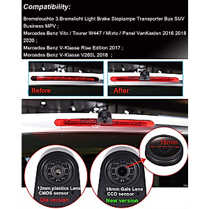 Super HD 1280x720 Pixels 1000 TV Lines 3rd Brake Light Reversing Camera Brake lamp Parking Camera Back up for Mercedes Benz Vito W447 Kasten Tourer V260 Mixto 3 ab 2014+7" car Reverse Monitor