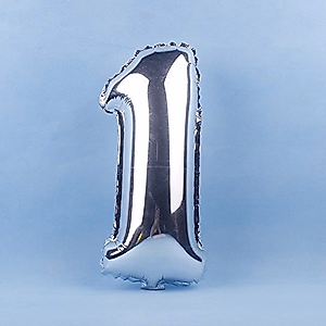 Glanzzeit 16 Inch Silver Foil Balloons Letters A to Z Numbers 0 to 9 for Prom Wedding Birthday Party Decor (Number 1)