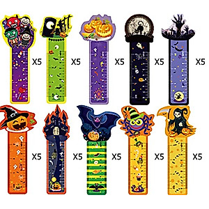 50 Pcs Halloween Bookmarks, Halloween Bookmark Ruler Pumpkins Ghost Skulls for Trick or Treat Prizes, Halloween Party Décor, Classroom Rewards, 10 Designs