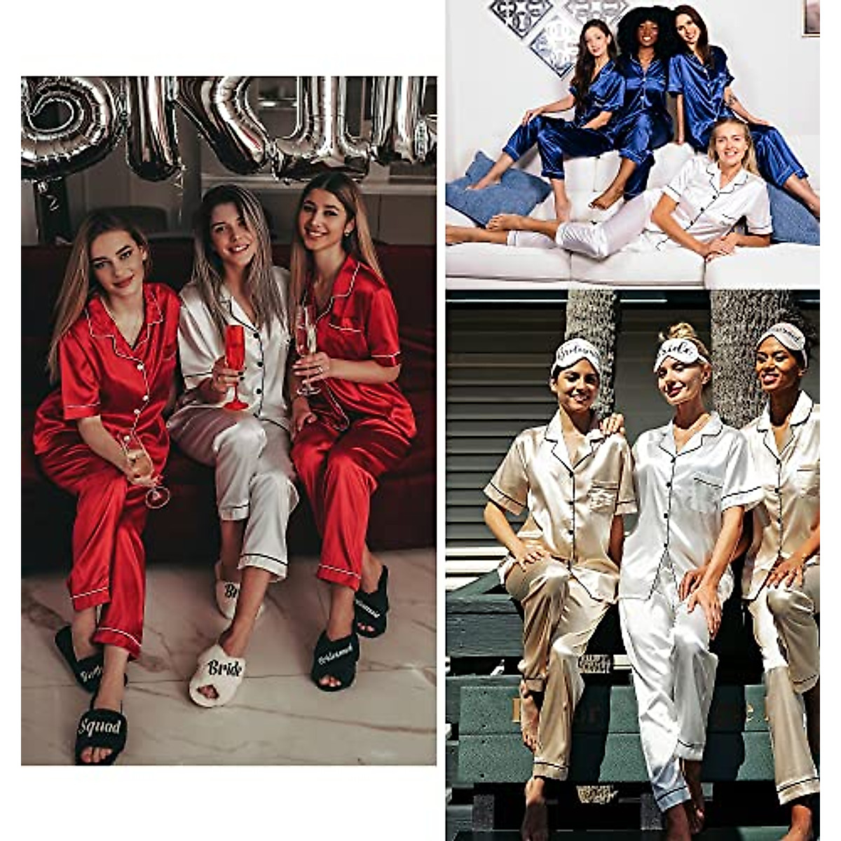 SWOMOG Womens Pajamas Satin 4 Piece Sleepwear Cami Tops And Ruffle Shorts Silk Long Pajama Pants Soft Summer Loungewear Pjs Champagne