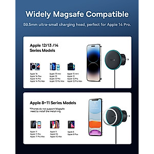 for Magsafe Car Mount Charger, [All in One] Baseus 15W Fast Charging Phone Mount for Car Vent, Magnetic Wireless Car Charger with 40W USB A Car Charger and Cable for iPhone 15 14 13 12 Pro Max Plus