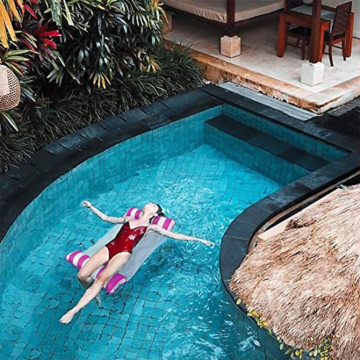 【4 Pack】 Premium Swimming Pool Float Hammock, Multi-Purpose Inflatable Hammock (Saddle, Lounge Chair, Hammock, Drifter), Water Hammock Lounge (Dark & Light Blue & Orange & Pink) …