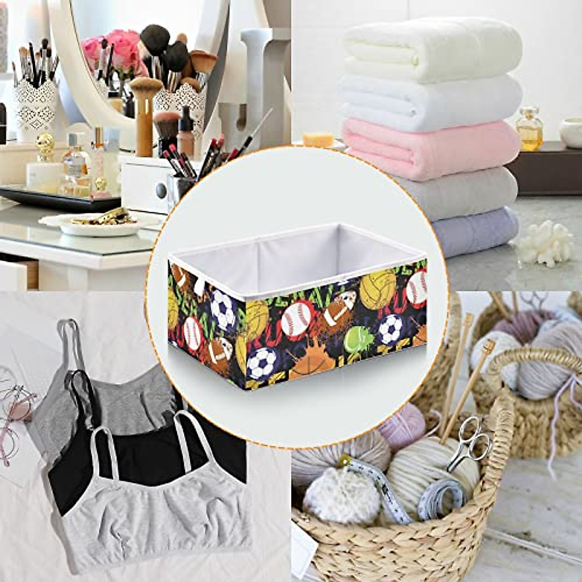 Ollabaky Sport Balls Storage Bins Collapsible Fabric Storage Cube Basket Toy Bin Cloth Storage Organizer for Closet Shelves Nursery, R