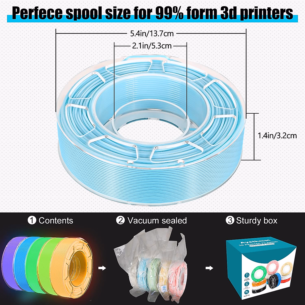 Aystkniet PLA Filament 1.75mm Bundle, Glow in The Dark Filament Multicolor Pack with Green Blue Purple Orange Red, 3D Printer Filament 250g X 5 Spools, Dimensional Accuracy +/- 0.02 mm