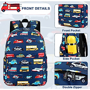 LEDAOU Toddler Kids Backpack for Boys Car Pattern Preschool Kindergarten School Backpack Bookbag School Bag with Chest Strap (Car Airplane)