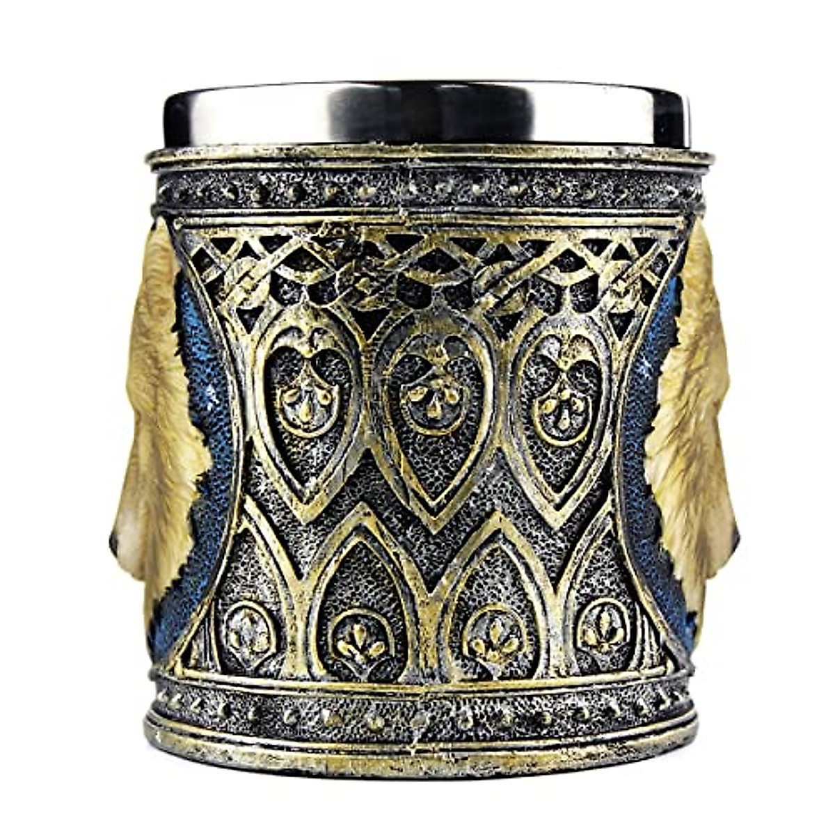 EZESO Stainless Steel Wolf Mug, Resin 3D Wolf Coffee Cup Stainless Steel Travel Tea Wine Beer Mugs (Wolf Mug)