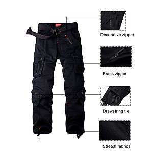 XNMAYA Cargo Pants for Women, Military Army Camo Combat Trousers,Work Camping Hiking Casual Pants with Pockets Black US 2