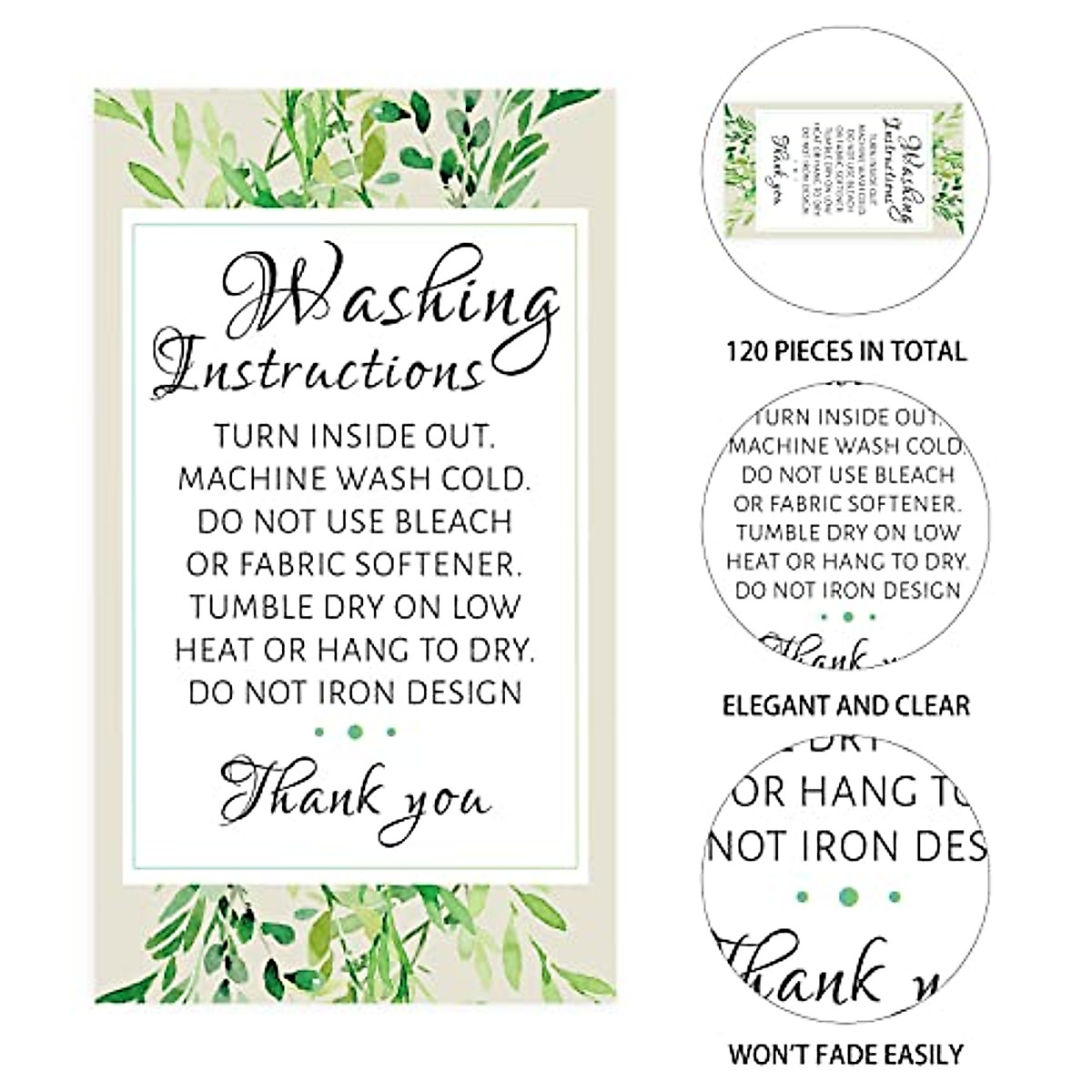 PLIGREAT 120 Pcs Clothing Washing Instructions Cards for Shirts, Tshirt Washing Instruction Care Cards, Customer Directions Card Thank You Cards Package Insert Card for Small Business Clothes Shop