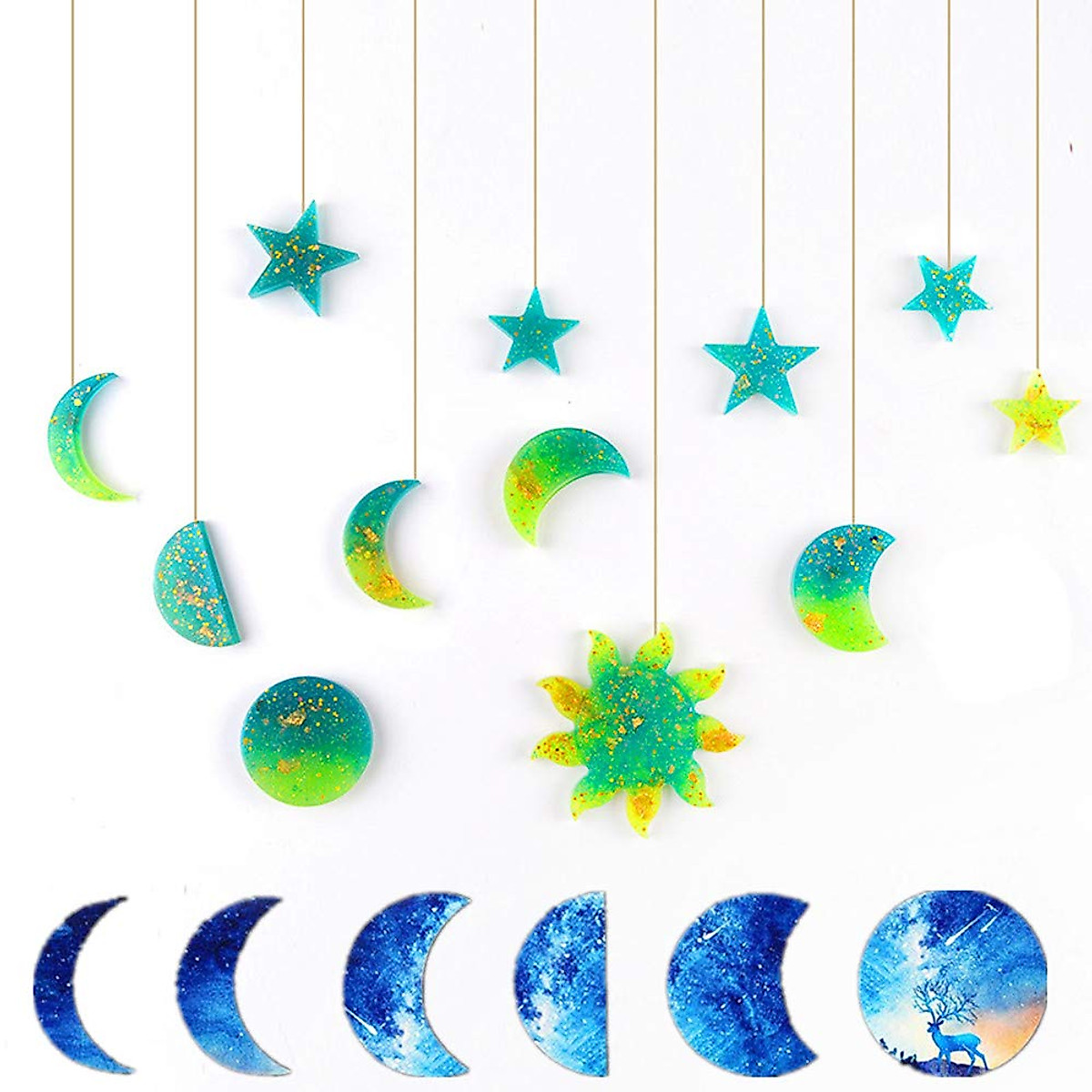 Moon Phase Resin Molds Sun and Star Epoxy Silicone Mold Kits Silicone Mold for Resin Crafts DIY, Making Decoration Pendants/Wall Hanging