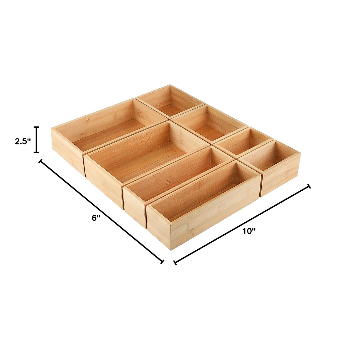 Kootek 8 Pcs Bamboo Drawer Organizer Utensil Tray Kitchen Storage Box 4-Size Versatile Dividers Cutlery Holders Bins Containers for Flatware Kitchen Utensils