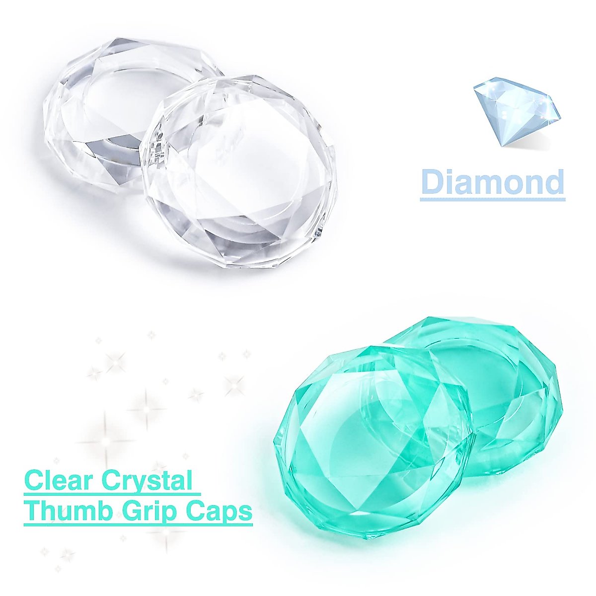 DLseego Diamond 3D Thumb Grips Caps Design for Switch & Switch Lite & Switch OLED Joy Con Crystal Clear Console Joystick Cover 4PCS - Clear and Green