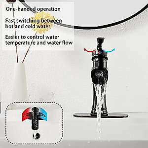 Oil Rubbed Bronze Bathroom Faucet GGStudy Waterfall Single Handle One Hole Farmhouse Bronze Bathroom Vanity Faucet Basin Mixter Tap Deck Mount with Drain Assembly