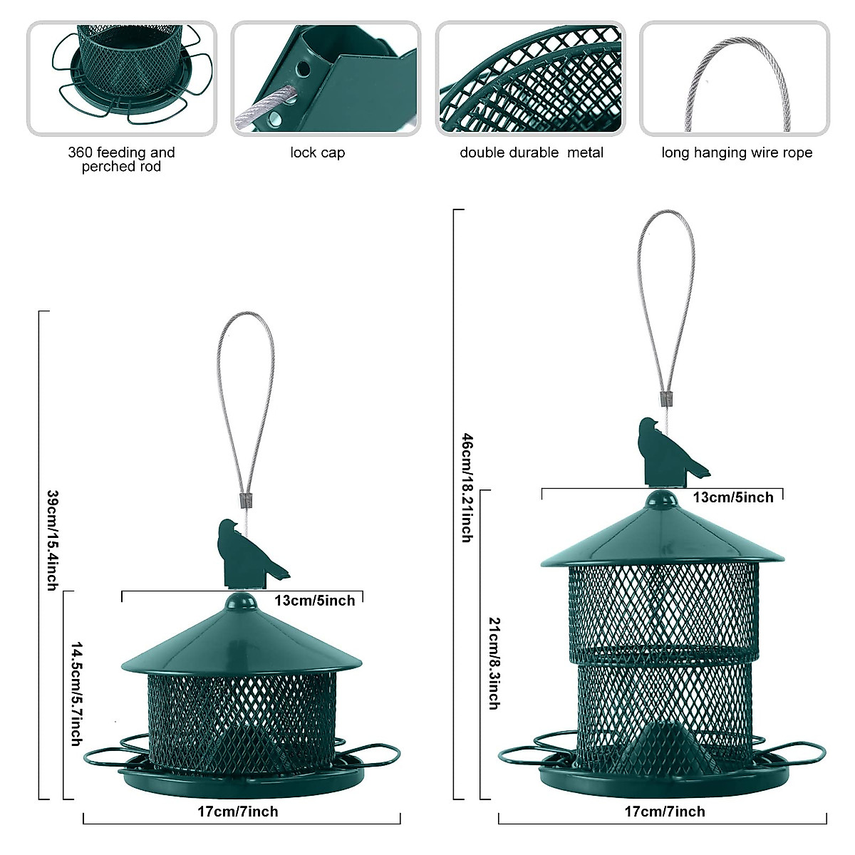 Metal Bird Feeders for Outside Hanging,Squirrel Proof Wild Bird Feeders for Cardinal, Heavy Duty with 4lbs Large Seed Capacity,6 Perches for Garden Yard Outdoors