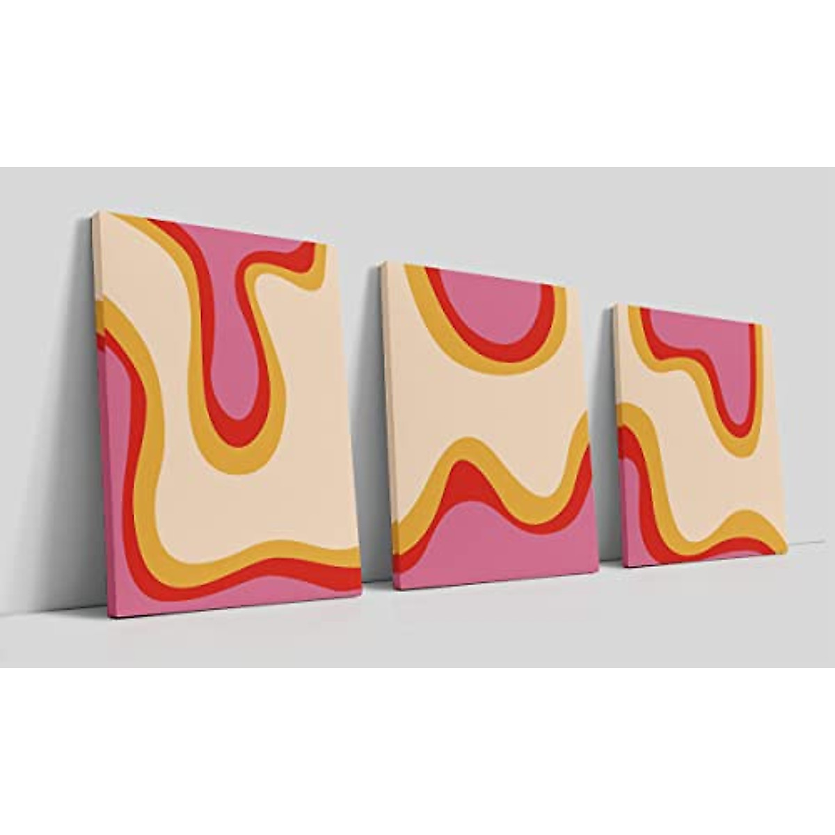 LiTiu Trendy Hippie 70s Abstract Curve Wave Pattern Aesthetic Pink Framed Wall Art Canvas Prints Decor,11''x 14'' Set of 3, Bohemia Artwork Girls Women Gifts Decorations for Home Bedroom Living Room