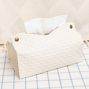 Agirlvct Tissue Box Cover, Modern PU Leather Rectangular Tissue Holder, Weaving Pattern Wipes Holder for Bathroom Living Room Bedroom Vanity Countertop Office Tabletop Desk Car Home(Beige)