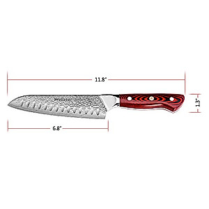 WELLSTAR Santoku Knife, Damascus Steel Kitchen Knife 7 Inch, Japanese AUS10 High Carbon Steel 67-Layer Blade Full Tang with Ergonomic G10 Handle, Razor Sharp Chefs' Knife - Gift Box