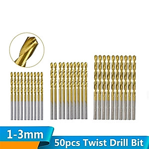 WUXUN-Drill Bit 50pcs HSS Twist Drill Bit Set Titanium Coated Gun Drill Bit for Wood Metal Drilling Mini Drill Bit 1.0/1.5/2.0/2.5/3.0mm
