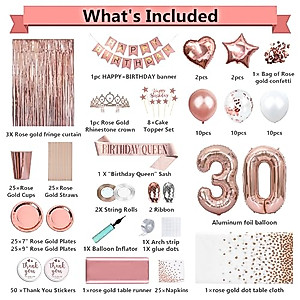 Party spot! 255 Pcs 30th Birthday Party Decorations For Women girls, Rose Gold Birthday Party Decorations Supplies, Balloon Stand Kit, Tableware Kit,Pump, Banner, Tassel Curtain, For 25 Guests
