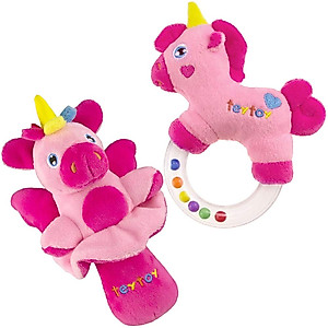 Twocow Baby Rattles 2-Piece Set of Soft Baby Pink Horse and Angel Pig Animal Toys, 0-3-6-9-12 Month-Old Baby, New boy and Girl Baby Bell Animals Plush Toys Gifts