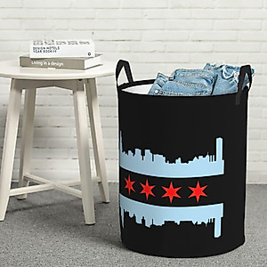 Chicago Flag Skyline Laundry Basket Round Portable Storage Box Organizer Laundry Basket Portable Laundry Organizer