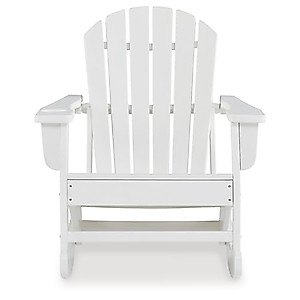 Signature Design by Ashley Sundown Treasure Cottage Weather Resistant Outdoor Rocking Chair with 1 Cup Holder, White