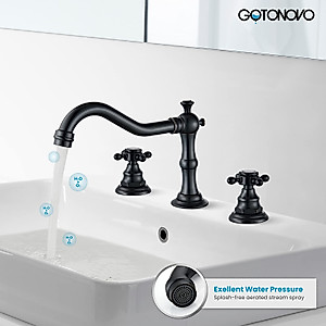 gotonovo 3-Hole Widespread Bathroom Faucet Double Cross Handle Mixer Tap for Bathroom Sink Deck Mount Hot Cold Water Matching Pop Up Drain with Overflow Oil Rubbed Bronze Victorian Spout