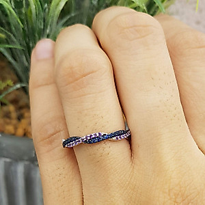 Dazzlingrock Collection 10K Round Amethyst & Blue Sapphire Ladies Wedding Swirl Stackable Band, White Gold, Size 6