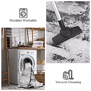 Macgace Modern Abstract Rugs for Living Room, 4'x6' Machine Washable Area Rug with Non Slip Backing for Bedroom, Soft Floor Covering Contemporary Carpet for Dining Room Kitchen Home Office, Gray