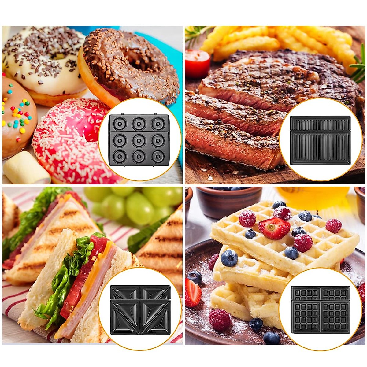 Waffle Maker 4 in 1, Mini Waffle Maker with Removable Plate, Waffle Iron Waffle Machine, Non-stick Coating 750W Double-Sided Heating, LED Indicator Lights, Cool Touch Handle, Easy to Use & Clean