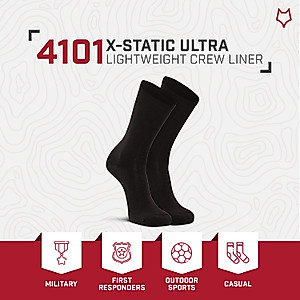 FoxRiver Standard X-Static Ultra-Lightweight Liner Crew Socks, Black, Large