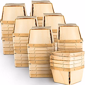 One Pint Wooden Berry Baskets (75 Pack); for Picking Fruit or Arts, Crafts and Decor; 4” Square Vented Wood Boxes