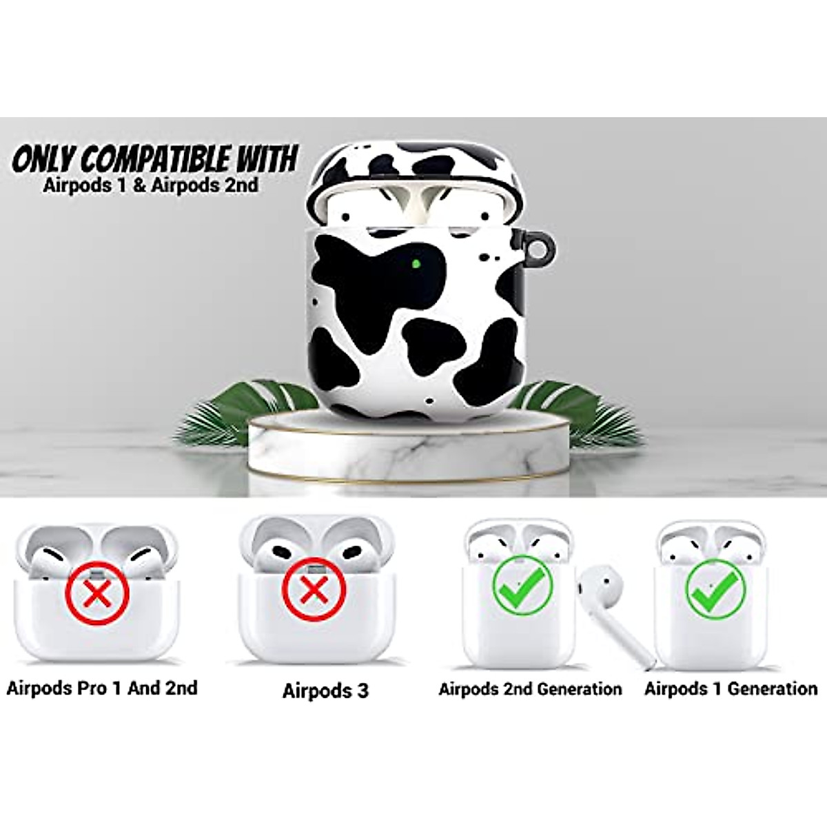 Redx1 Cow Airpod Case with Pompom and Strap Keychain Compatible with AirPods 2/1,Airpods Protective Hard Case Cover, Airpod Case for Women Girls Teen (Cow Print)