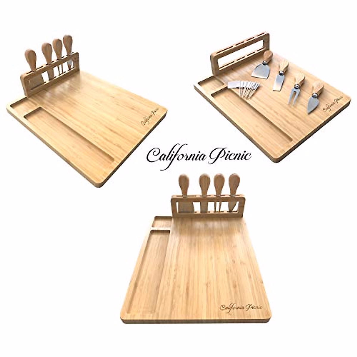 Cheese Board and Knife Set | Wine Board | Organic Bamboo Wood Charcuterie Platter Serving Board Cheese Tray with Cutlery | Perfect for Birthday, Housewarming & Wedding Gifts | 20 Pack Flag Markers