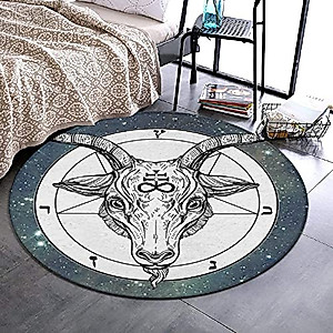 Galaxy Baphomet Satanic Goat Head Art Round Area Rug for Bedroom, Living Room, Home, Kitchen, Memory Foam Ultra Soft Spa Floor Mats Entrance Rug, Fast Dry Shaggy Carpet (60" Diameter)