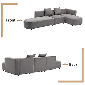 CALABASH Modern L Shaped U Style Seat Couch, Left Facing Sectional Modular Sofa, Convertible Upholstered 3-5 Seater Couches with 2 Pillows for Living Room, Bedroom, Office(Grey, 3 Seater Sofa)