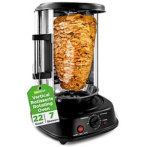 NutriChef Vertical Rotating Turkey & Shawarma Oven | Rotisserie, Shawarma, & Kebab Machine | Stain-Resistant, Energy-Efficient | Heat-Resistant Door | Includes Kebab Rack & 7 Skewers | Stainless Steel