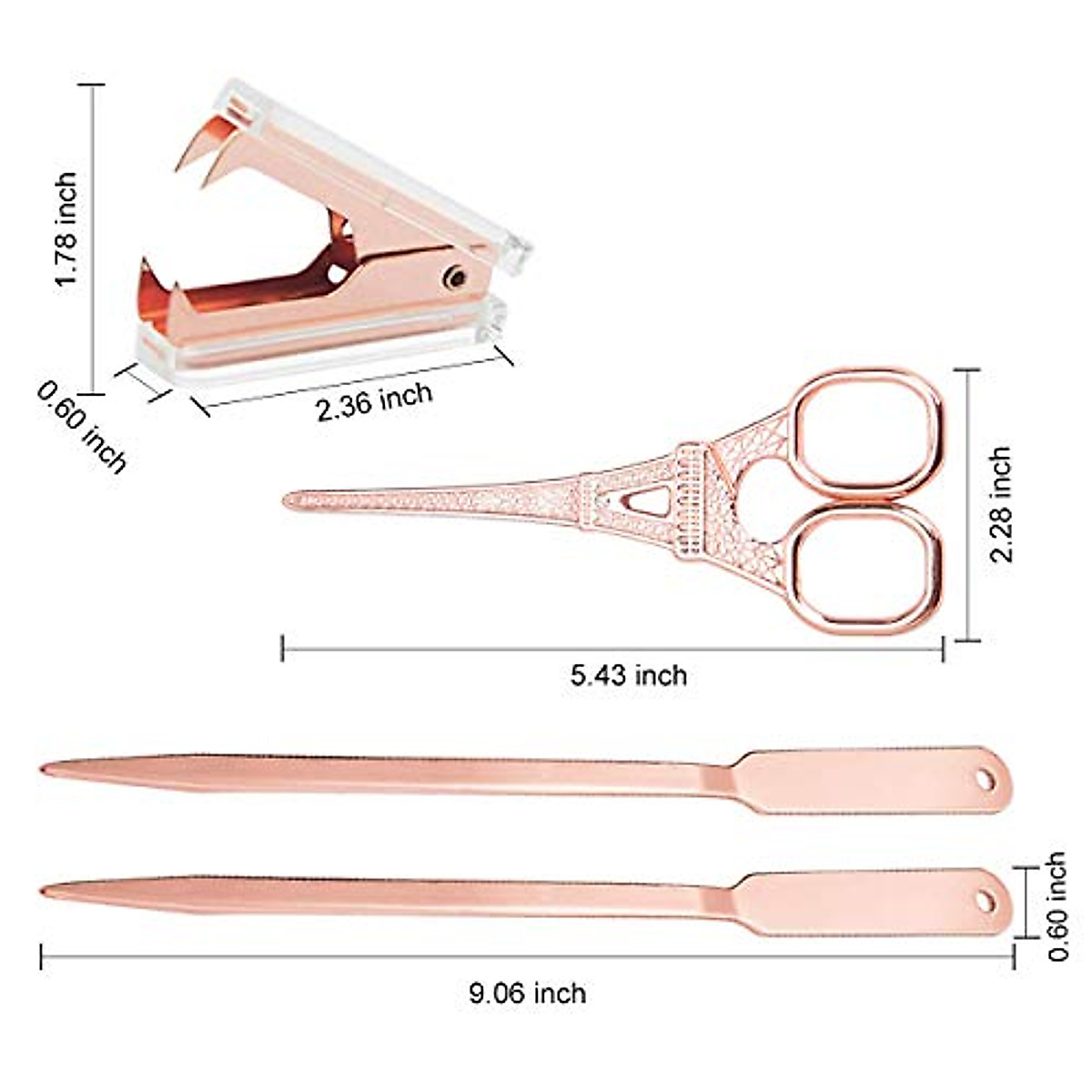 Rose Gold Desk Accessories Set - Scissors, Staple Remover and 2 Letter Openers, Luxury Rose Gold Office Supplies & Desk Decorations