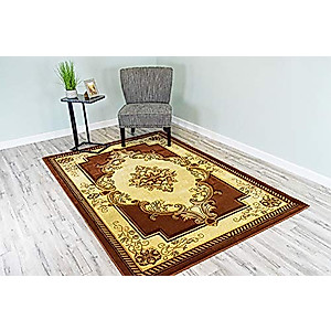 PlanetRugs Glamour Design 206 3D Hand Carved Traditional Rug Oriental Floral 7'9''x10'8'' Brown Chocolate