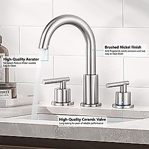 FGKQ Bathroom Faucet for Sink 3 Hole, 8 inch Widespread Bathroom Faucet, 2 Handle High Arc Bathroom Sink Faucets with Pop-Up Drain and Water Supply Lines, Brushed Nickel