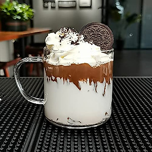 LUXU Glass Coffee Mugs Set of 4,Large Wide Mouth Mocha Hot Beverage Mugs (14oz),Clear Espresso Cups with Handle,Lead-Free Drinking Glassware,Perfect for Latte,Cappuccino,Hot Chocolate,Tea and Juice