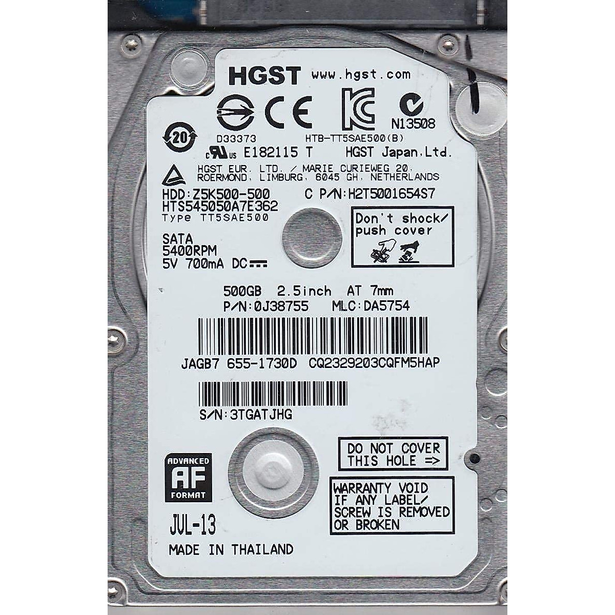 HTS545050A7E362, PN 0J38755, MLC DA5754, Hitachi 500GB SATA 2.5 Hard Drive (Renewed)