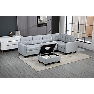 ERYE L-Shaped 5 Seaters Free Combined Couch for Home Apartment Office Living Room Set, Modular Corner Sectional Sofa with Cushions and Storage Ottoman,Easy to Assemble & Save Space, Gray PU