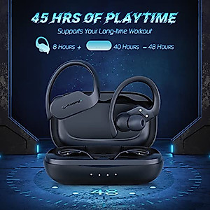 Earhook Bluetooth Wireless Earbuds Earphones - HD Stereo, 48H Playtime, IPX7 Waterproof Wireless Earbuds, Touch Control Bluetooth 5.1 Wireless Earphones for Sports Running Workout