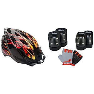 Schwinn Child Thrasher Microshell Helmet and Schwinn Child's Pad Set with Knee Elbow and Gloves Bundle