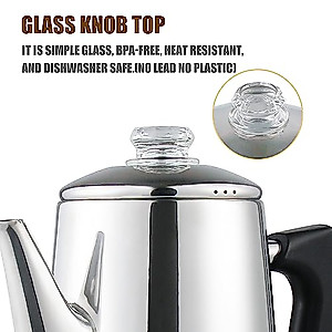APOXCON Electric Coffee Percolator with ETL Approval, Stainless Steel Coffee Maker 1000 Watt with Simple Glass Knob Top, Auto Keep Warm Function & Cord-less Sever, Easy to Clean (12 Cup)