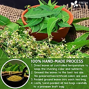 Premium 100 Neem Leaf Tea Bags, 100% Natural and Pure from Neem Leaves. Loose Leaf Neem Herbal Tea. Neem Leaf Tea. No Sugar, No Caffeine, No Gluten, Vegan.