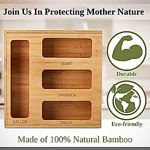 Drawerstore, Ziplock Storage Bag Organizer for Drawer - Plastic Bag Holder for Quart, Gallon, Sandwich, and Snack Size Storage Bags, Natural (DS-ORG-1)