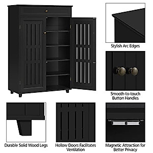 Yaheetech Shoe Cabinet, 5-Tier Shoe Rack Organizer with 1 Drawer, Freestanding Wooden Shoe Storage Cabinet with 2 Louvered Door & Adjustable Shelves for Entryway Hallway, Black
