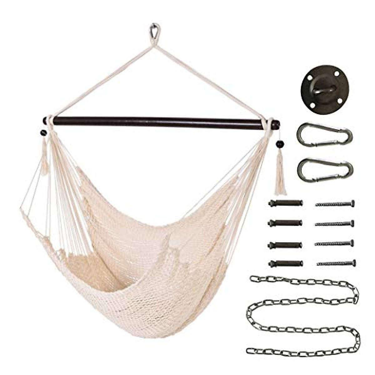Project One Caribbean Double Hanging Hammock Chair with Soft-Spun Polyester Rope, Max 330 LBS, with Full Hanging Kit Great for Indoor, Outdoor, Home, Patio, Yard, Garden 48 Inch (Cream)